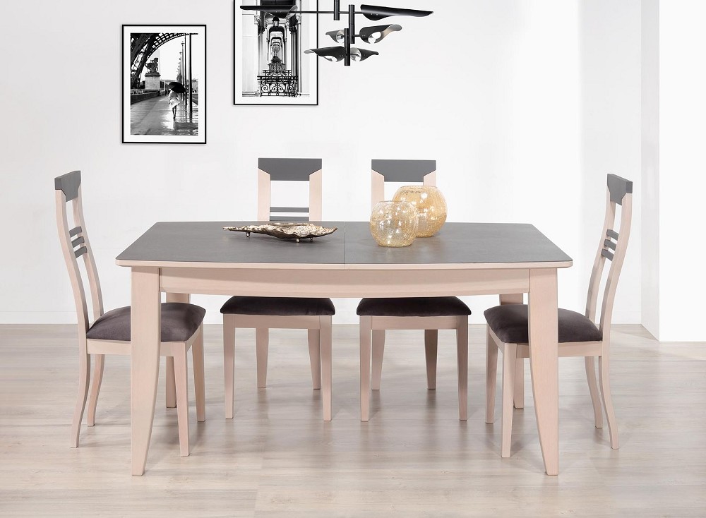 Table moderne en bois naturel plateau céramique